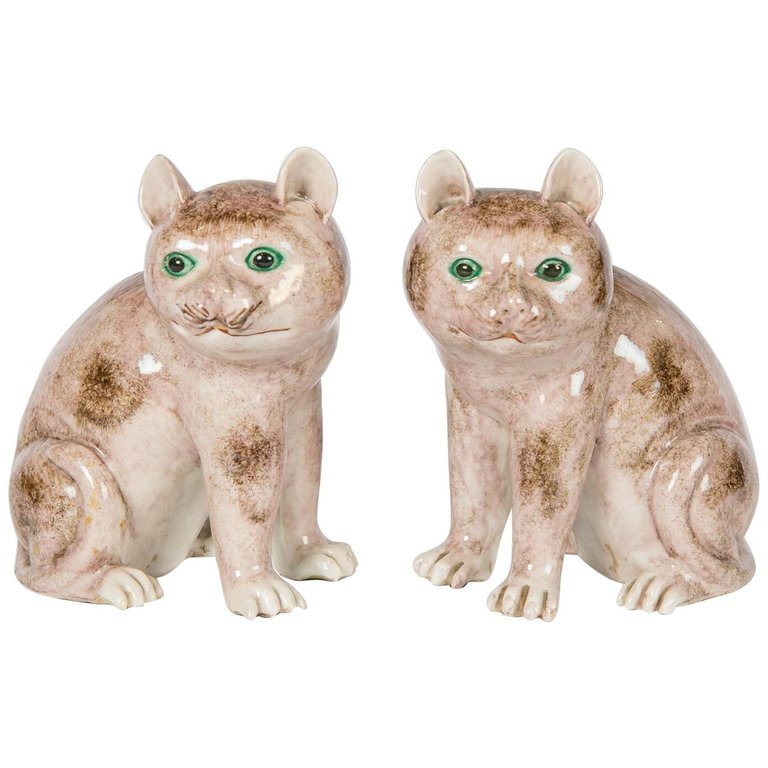 Pair of Antique Chinese Stoneware Cats Qing Era 19th Century - Bardith ...