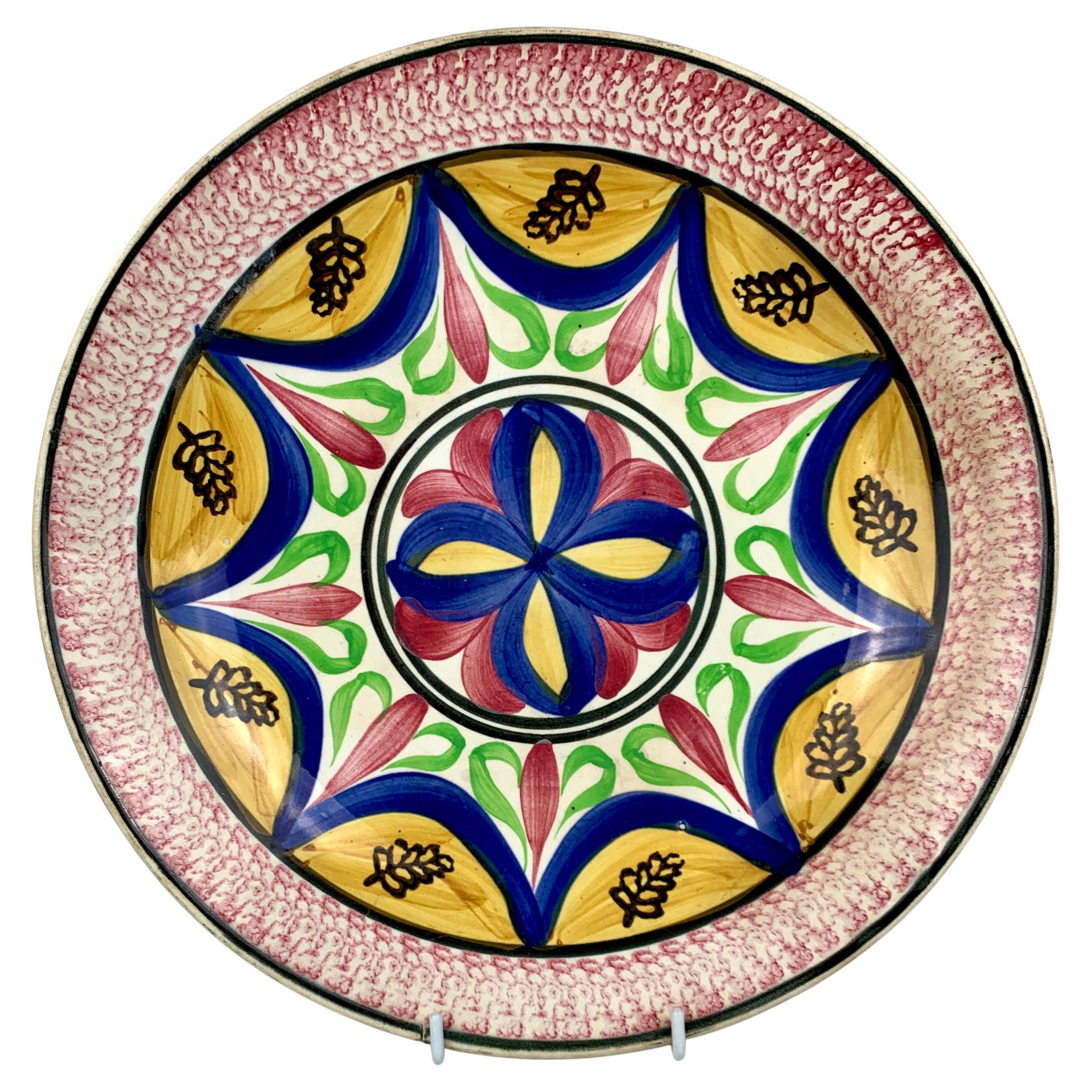 Sponged and Hand-Painted Pottery Charger England Made Circa 1870 ...