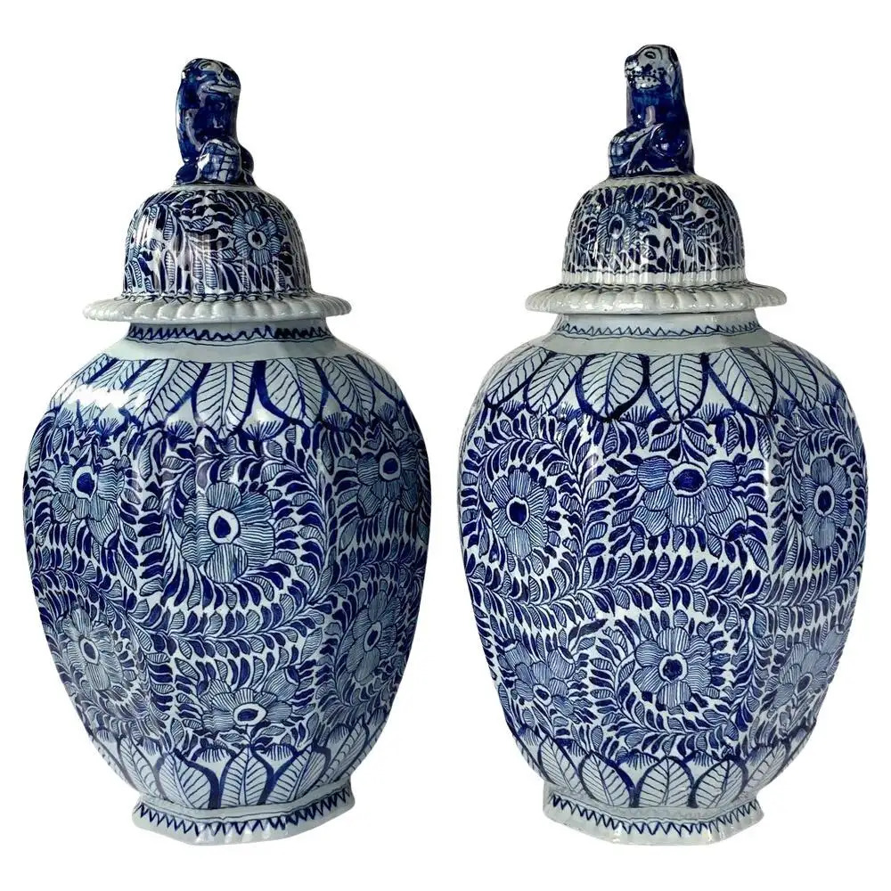 Pair Antique Large Blue and White Delft Jars Netherlands 18th Century C ...