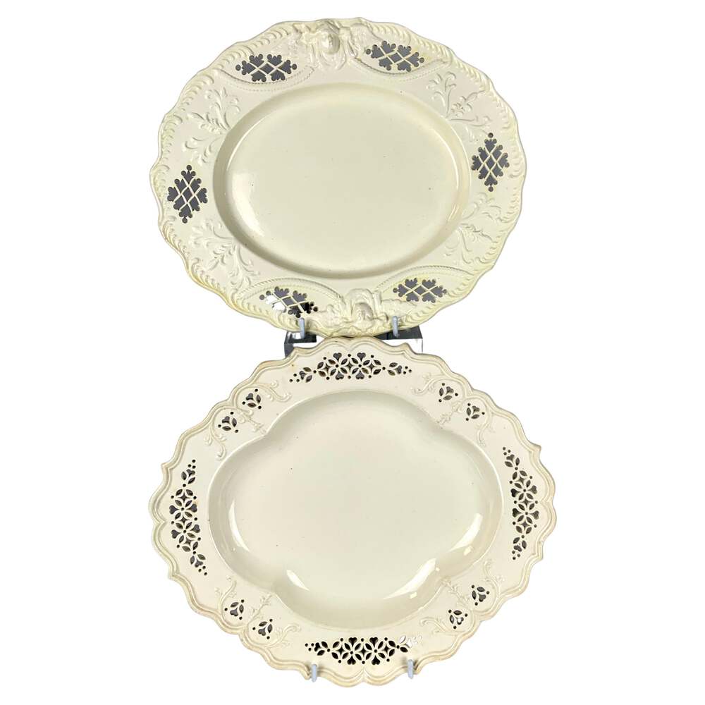 Two 18th Century Pierced Creamware Dishes Oval Shaped Made England ...