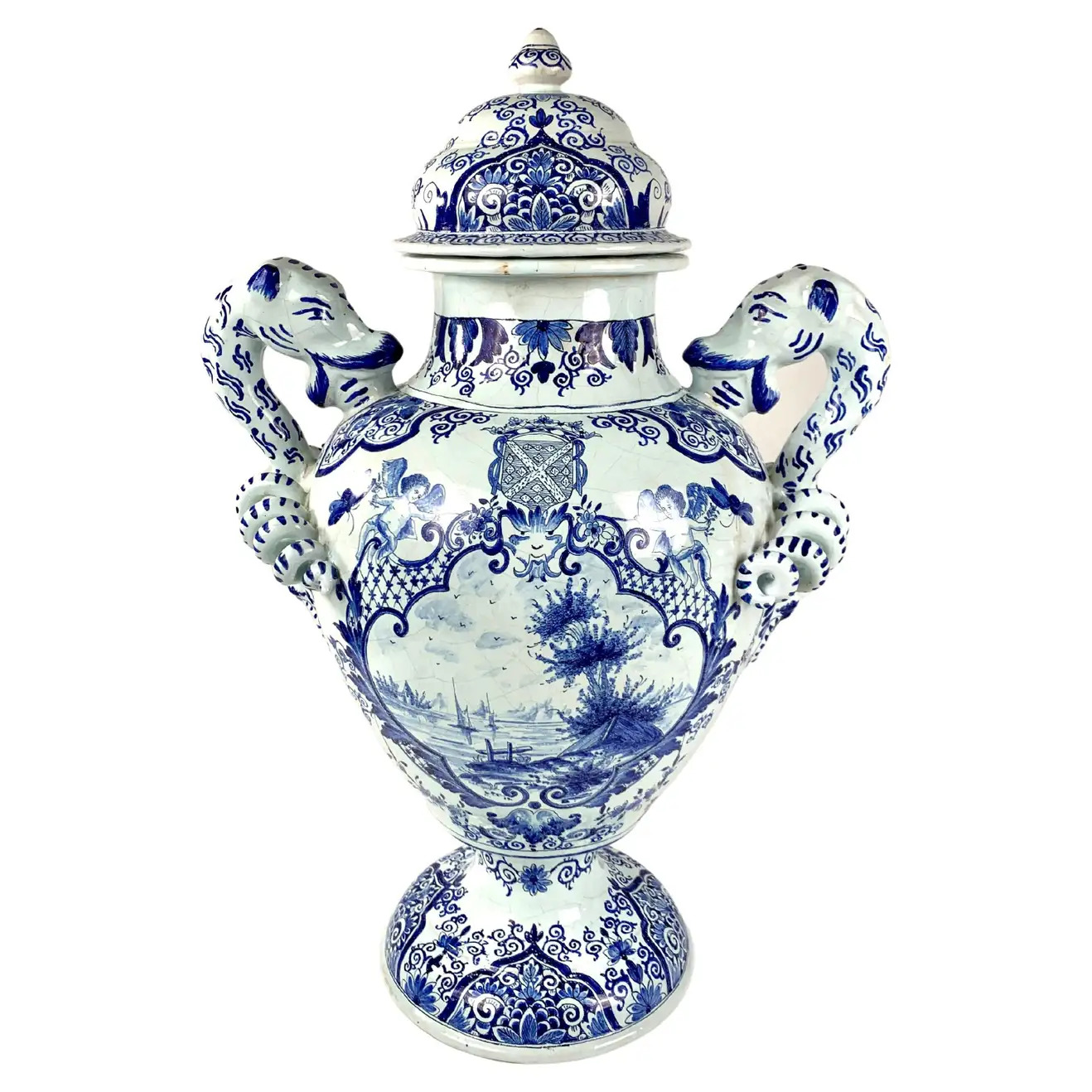 Large Blue and White Dutch Delft Jar - Bardith, Ltd.