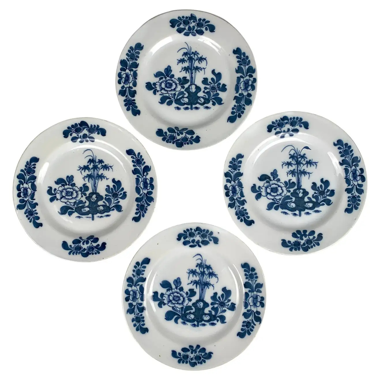 Set of 4 Blue and White Delft Plates or Dishes Hand Painted 18th ...