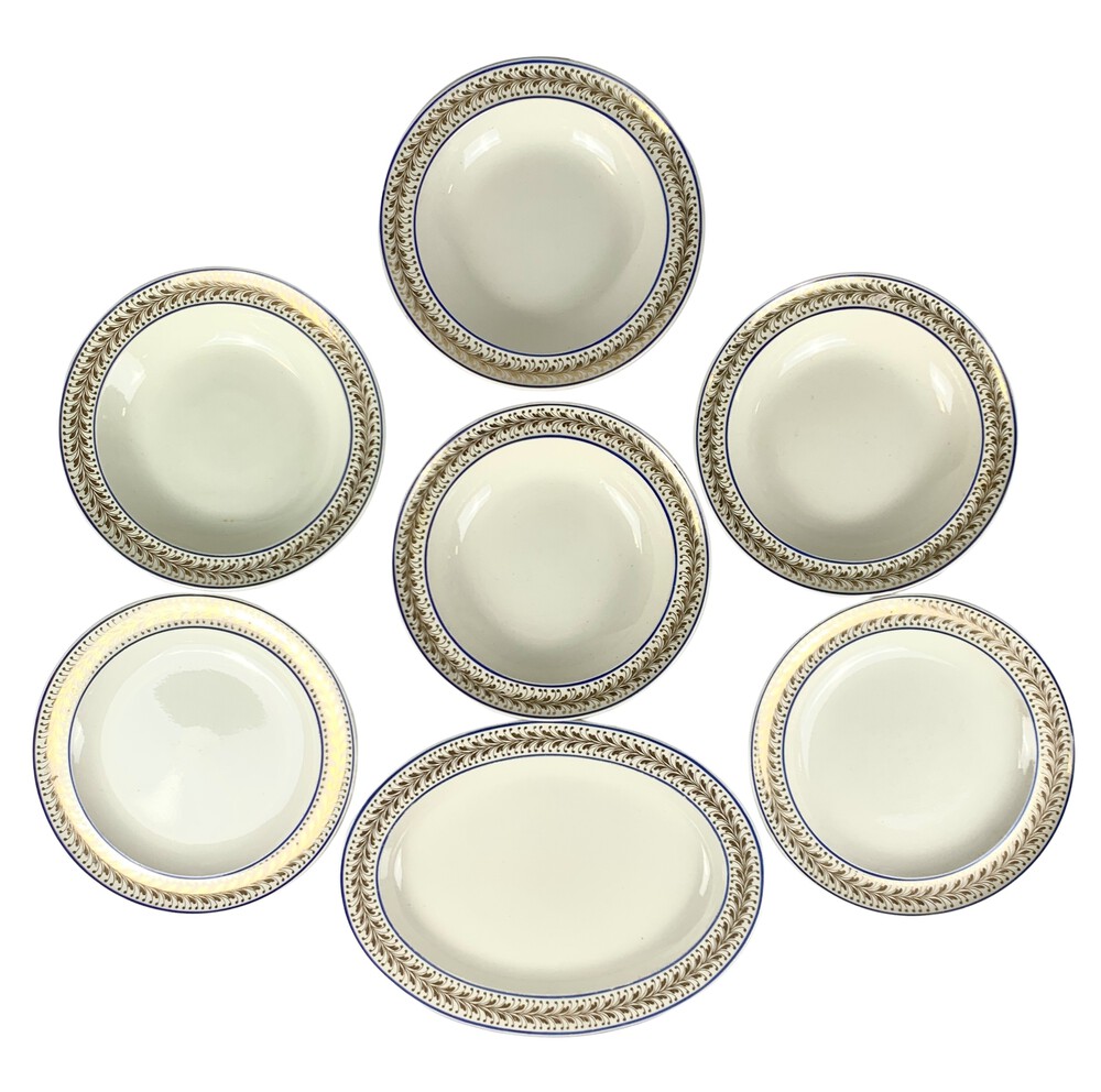 Seven Creamware Dishes With Gilt Herringbone Decoration England Circa ...