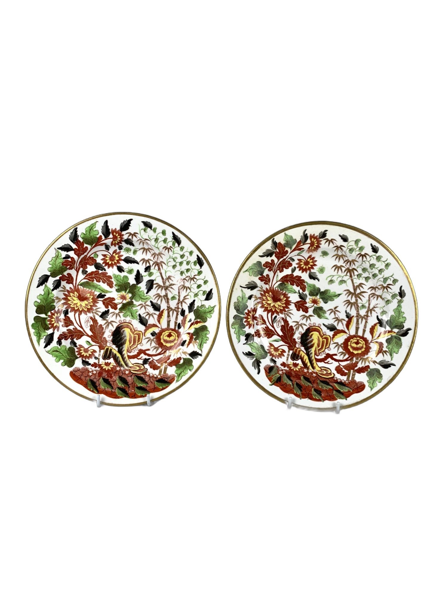 Pair Early Minton Porcelain Plates Hand-Painted & Bat-Printed, England ...